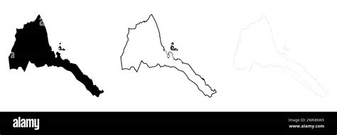 Eritrea Country Silhouette Set Of 3 High Detailed Maps Solid Black