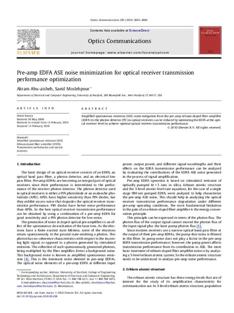 Pdf Pre Amp Edfa Ase Noise Minimization For Optical Receiver