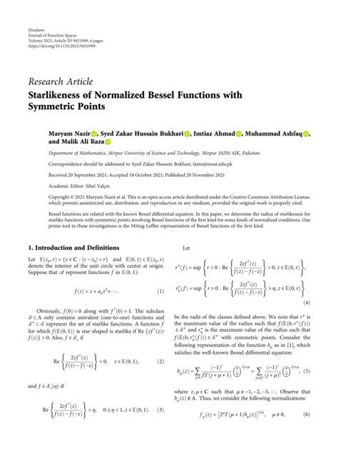 Pdf Starlikeness Of Normalized Bessel Functions With Symmetric Points