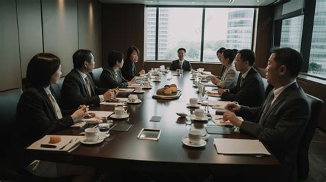 여러 아시아 사업가들이 긴 회의 테이블에 앉아 있다 사업 회의 고화질 사진 사진 배경 일러스트 및 사진 무료 다운로드