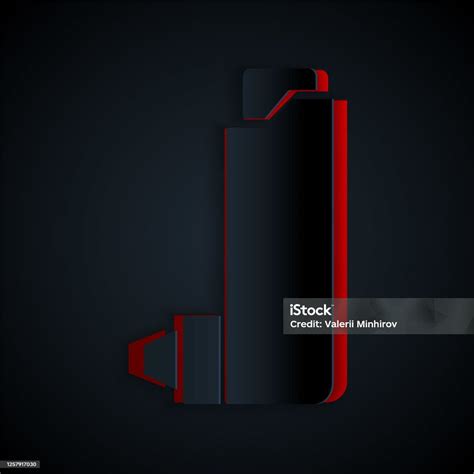 검은 색 배경에 격리 된 종이 컷 흡입기 아이콘 기침 완화 흡입 알레르기 환자 호흡기 종이 아트 스타일 벡터 일러스트레이션 3차원 형태에 대한 스톡 벡터 아트 및 기타