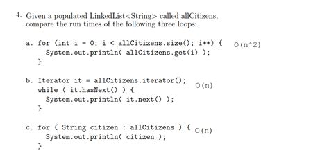 Java Verifying Big O For 3 Loops Involving Linkedlist Stack Overflow