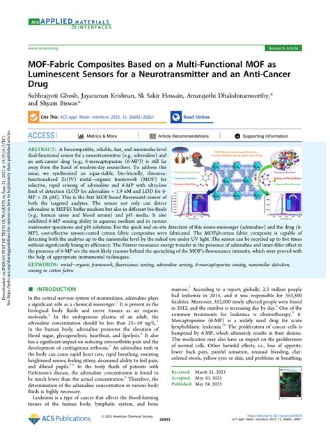 PDF MOF Fabric Composites Based On A Multi Functional MOF As Luminescent Sensors For A
