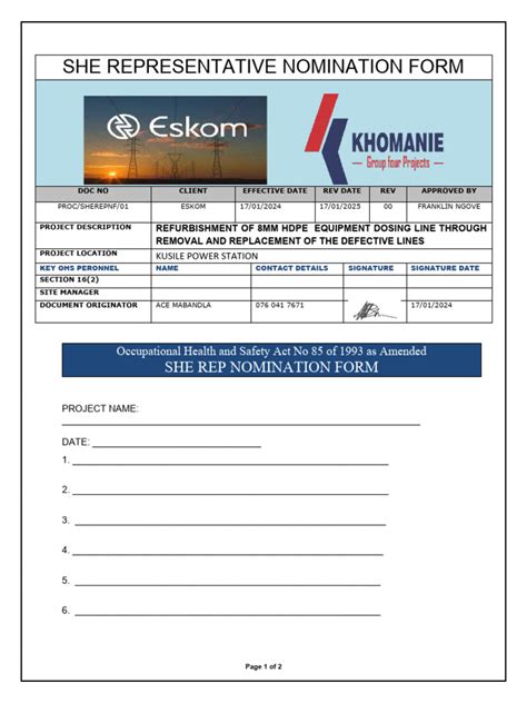 She Representative Nomination Form Pdf