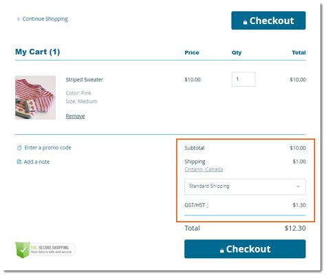how shipping and tax displays in the wix stores shopping cart page