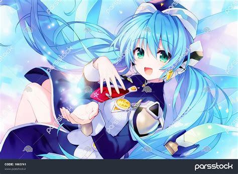 انیمه دختر با موهای بلند آبی و سنگ جادویی در دستانش 1663741