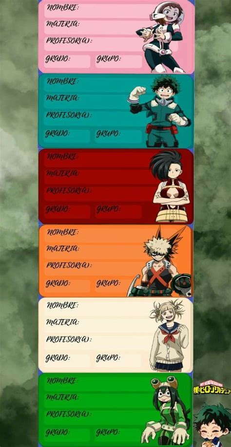 Block Etiqueta Escolar De Anime Bnha Etiquetas Para Libretas