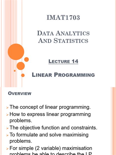Lecture 14 Linear Programming Pdf Linear Programming Mathematical Optimization