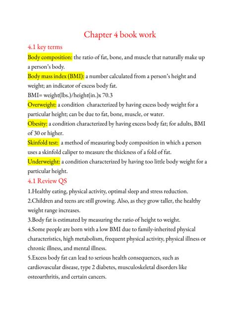 Chapter 4 Bookwork Pdf Obesity Wellness