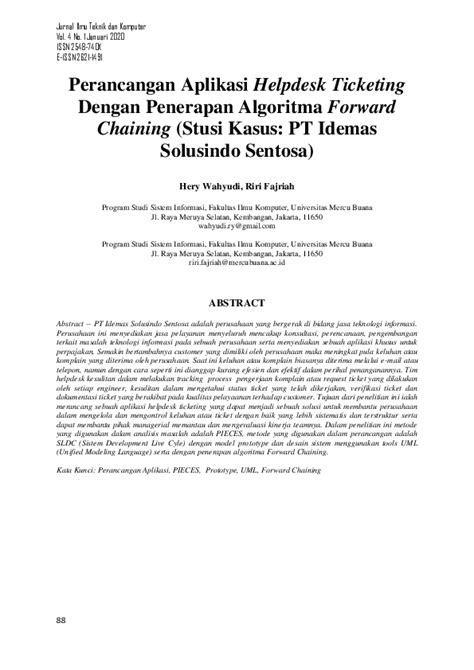Pdf Perancangan Aplikasi Helpdesk Ticketing Dengan Penerapan
