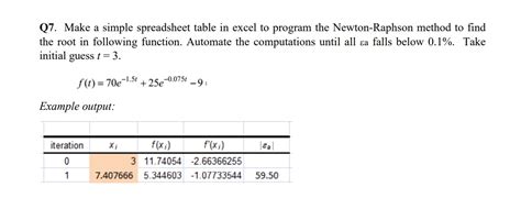 solved q7 make a simple spreadsheet table in excel to