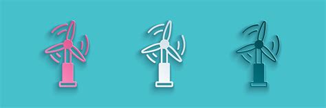 종이 잘라 바람 터빈 아이콘은 파란색 배경에 격리 풍력 발전기 기호 전력 생산을 위한 풍차 종이 아트 스타일 벡터 3차원 형태에 대한 스톡 벡터 아트 및 기타 이미지