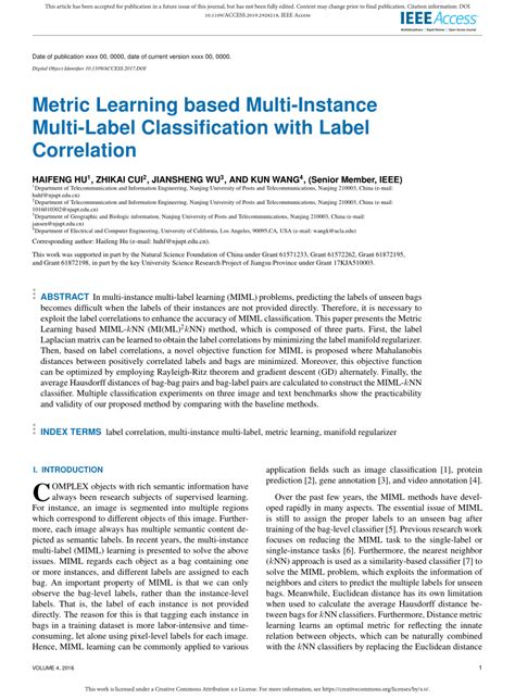 Pdf Metric Learning Based Multi Instance Multi Label Classification