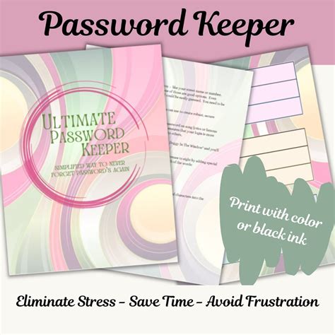 Password Keeper Printable Fillable Log Tracker Organizer Websites Usernames Journal