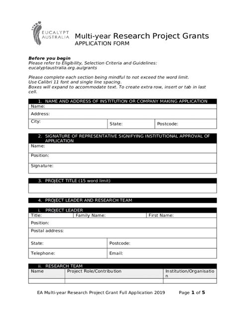 Early Career Research Grants Application Requirements Doc Template