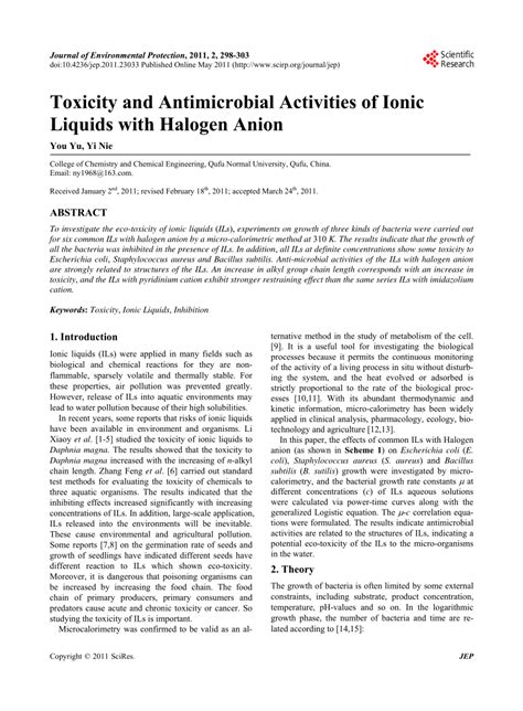 Pdf Toxicity And Antimicrobial Activities Of Ionic Liquids With
