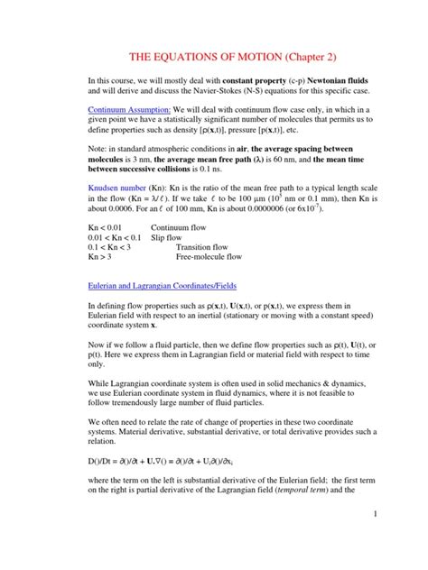 Chapter 2 The Equations Of Motion Pdf Navier Stokes Equations Fluid Dynamics