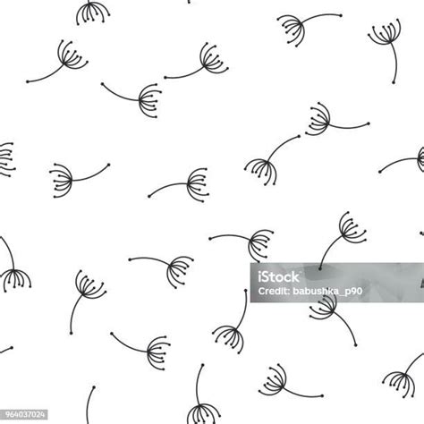 흰색 바탕에 민들레 씨앗이 나 Achenes 비행 완벽 한 패턴입니다 직물 인쇄 벽지 포장지에 대 한 식물의 꽃 부분 검은색에 대한 스톡 벡터 아트 및 기타 이미지 Istock