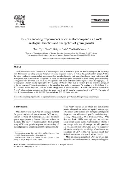 Pdf In Situ Annealing Experiments Of Octachloropropane As A Rock Analogue Kinetics And