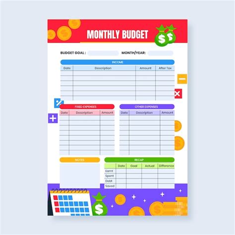Free Vector Beautiful Budget Planner Template