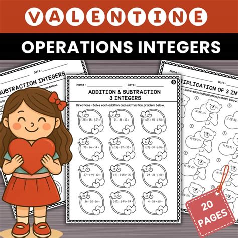 Valentine Integer Operations Add Subtract Multiply Divide Integer 6th 7th Grade