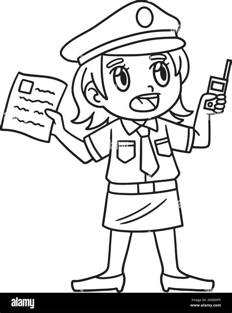 Policewoman Reporting Isolated Coloring Page Stock Vector Image Art Alamy