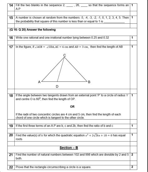 Cbse 10th Maths Board Exam 2020 Check Sample Paper For Mathematics Standard To Score Full