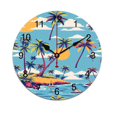 Tropical Island Paradise Silent Wall Clock Movement Battery Clock
