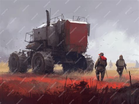 Premium Ai Image Dieselpunk Landscape Illustration Art Game Assests Background Robots Battler