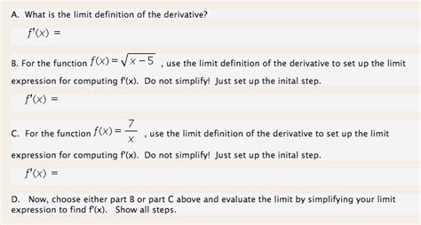 Solved What Is The Limit Definition Of The Derivative For