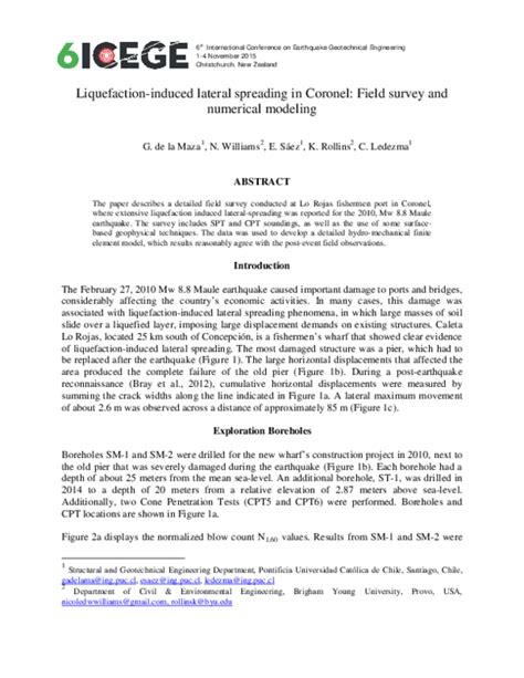 Pdf Liquefaction Induced Lateral Spreading In Coronel Field Survey And Numerical Modeling