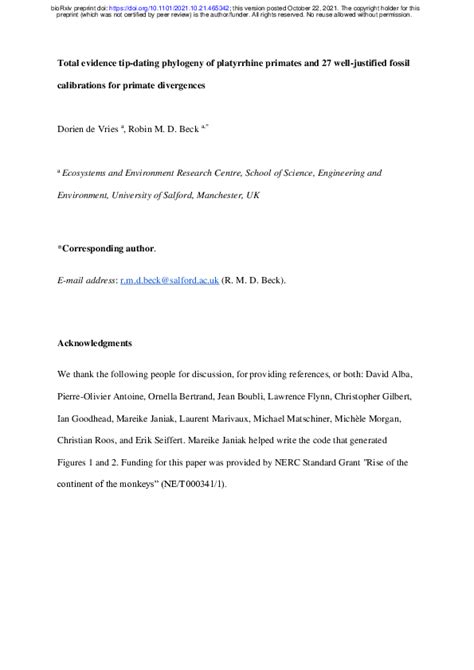 Pdf Total Evidence Tip Dating Phylogeny Of Platyrrhine Primates And 27 Well Justified Fossil