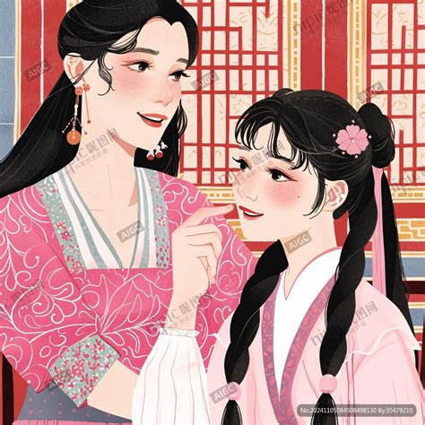 Ai创作图汉族人物情侣插画 女儿情 古装情侣插画 民国风古装国潮插画 汉服女性插画 汉服女孩插画 女性国潮插画 汉服女插画 国风女性头像 国潮情侣插画 画古代爱情故事 牛郎织女插画 小姐与丫环