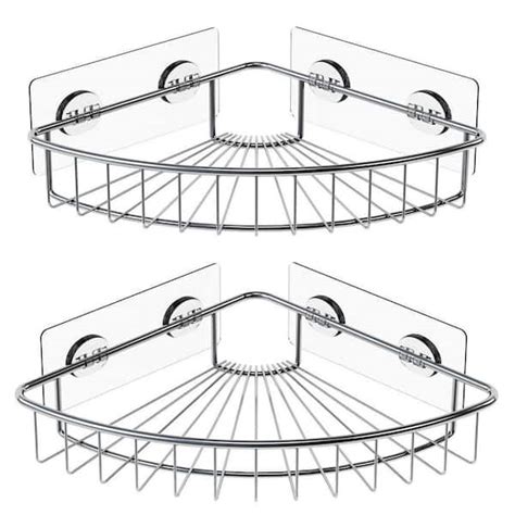Cubilan Wall Mounted Bathroom Shower Caddies Self Adhesive Stainless Steel Coner Storage Rack In