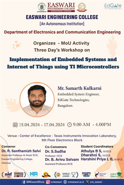 Implementation Of Embedded Systems And Iot Using Ti Microcontrollers Srm Easwari Engineering