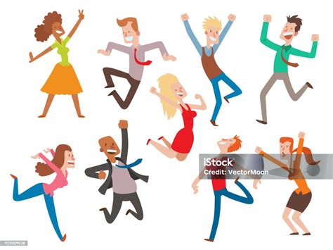 벡터 사람 축 하 파티 그림 점프입니다 행복 한 남자와 여 자가 기쁨 문자를 이동합니다 명랑 소년과 소녀 활성 행복 식이 설정합니다 많은 즐거운 점프 친구 초상화 건강한