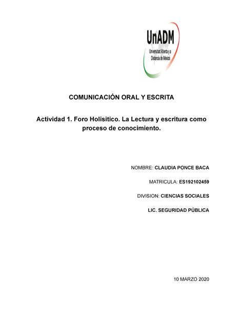 Scoe U3 Fh Clpb Ninguna ComunicaciÓn Oral Y Escrita Actividad 1
