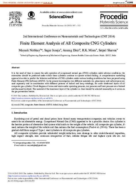 Pdf Finite Element Analysis Of All Composite Cng Cylinders