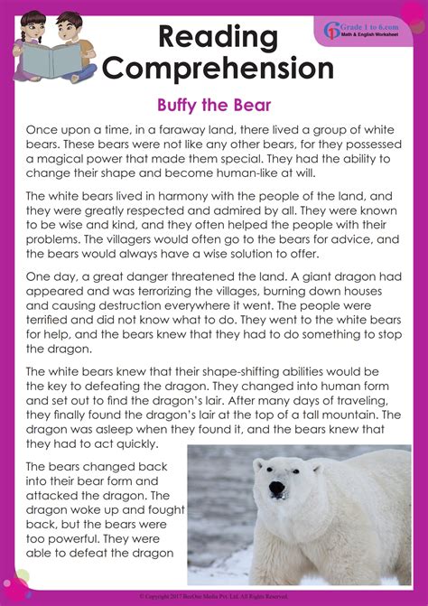 Reading Comprehension Grade 4 With Answers Grade Reading Wor