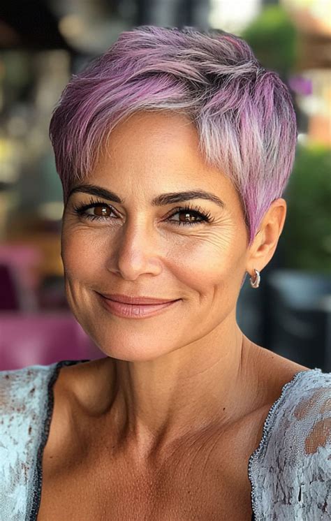 43 Chic Pixie Haircut For Women Over 50 Lavender Pixie With Edgy Flair