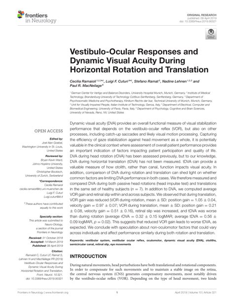 Pdf Vestibulo Ocular Responses And Dynamic Visual Acuity During Horizontal Rotation And