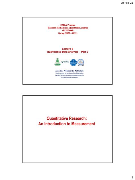 Lecture 8 Analyzing Quantitative Data 2 Associate Professor Dr Asif