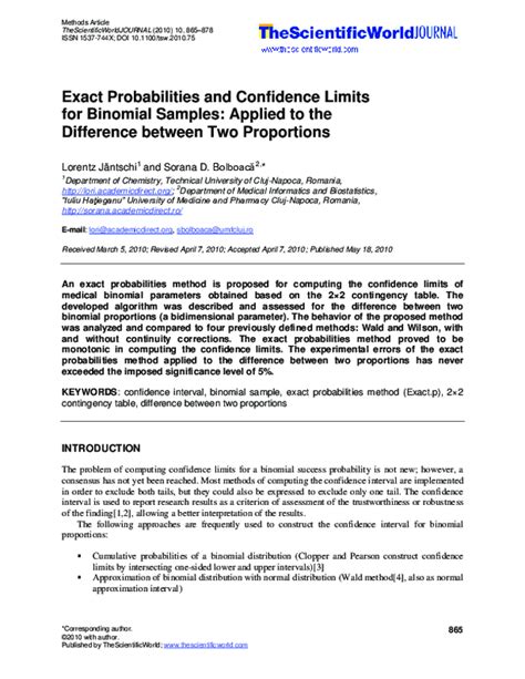 Pdf Exact Probabilities And Confidence Limits For Binomial Samples
