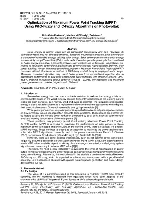 Pdf Optimization Of Maximum Power Point Tracking Mppt Using Pando