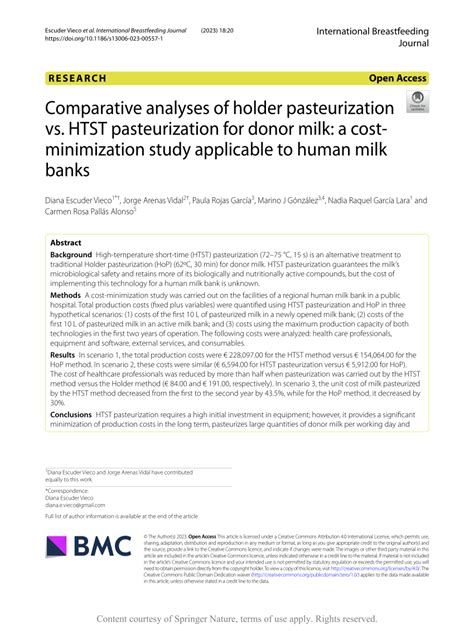 Pdf Comparative Analyses Of Holder Pasteurization Vs Htst