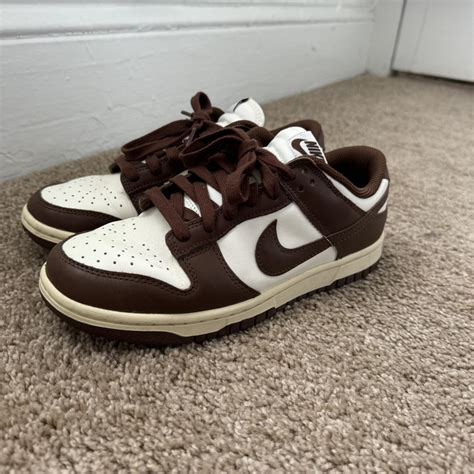 Brown And White Nike Dunk Low Trainers Sneakers Depop