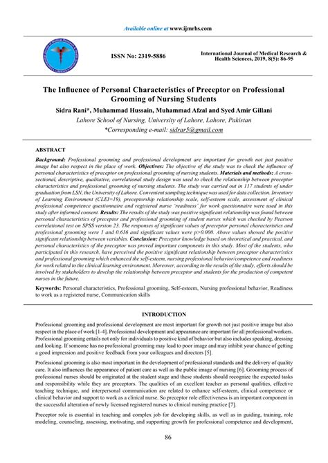 Pdf The Influence Of Personal Characteristics Of Preceptor On
