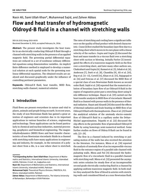Pdf Flow And Heat Transfer Of Hydromagnetic Oldroyd B Fluid In A