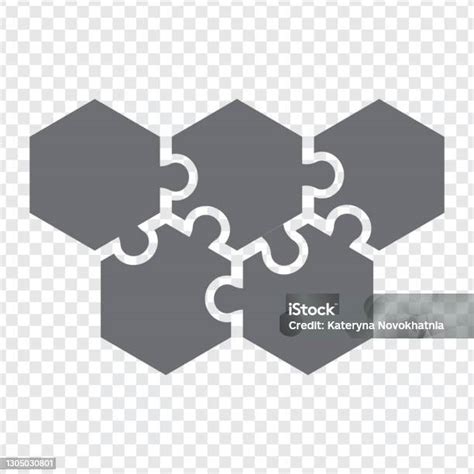 회색 육각형 퍼즐의 간단한 아이콘 웹 사이트 디자인 로고 앱 Ui에 대한 투명 배경에 다섯 가지 요소의 간단한 아이콘 퍼즐 Eps10 육각형에 대한 스톡 벡터 아트 및 기타
