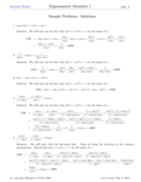 Solution Trigonometric Sample Problems And Solutions Studypool